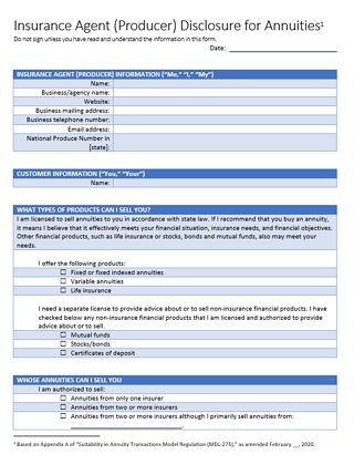 Producer Disclosure for Annuities